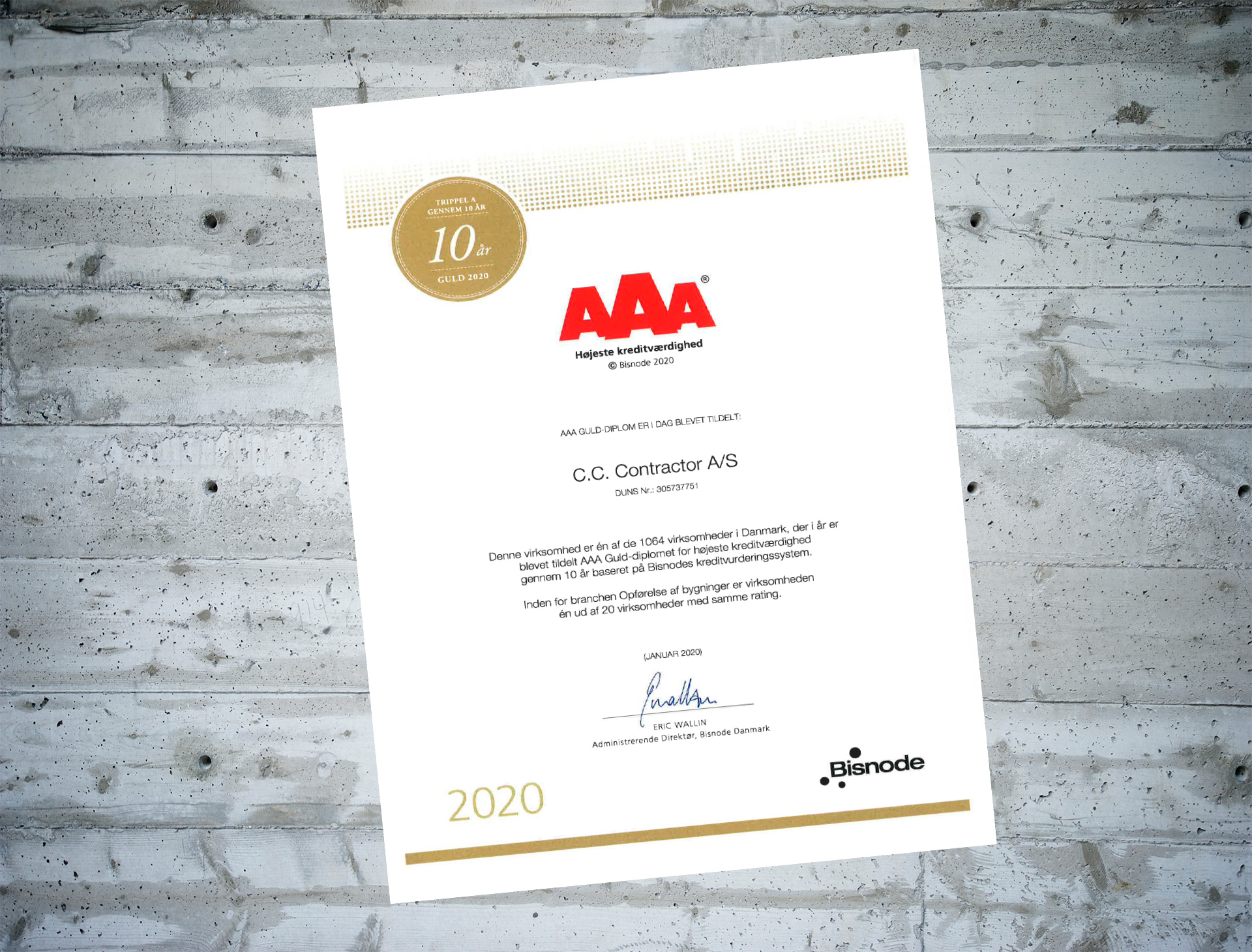 AAA Guld-diplom for højeste kreditværdighed
